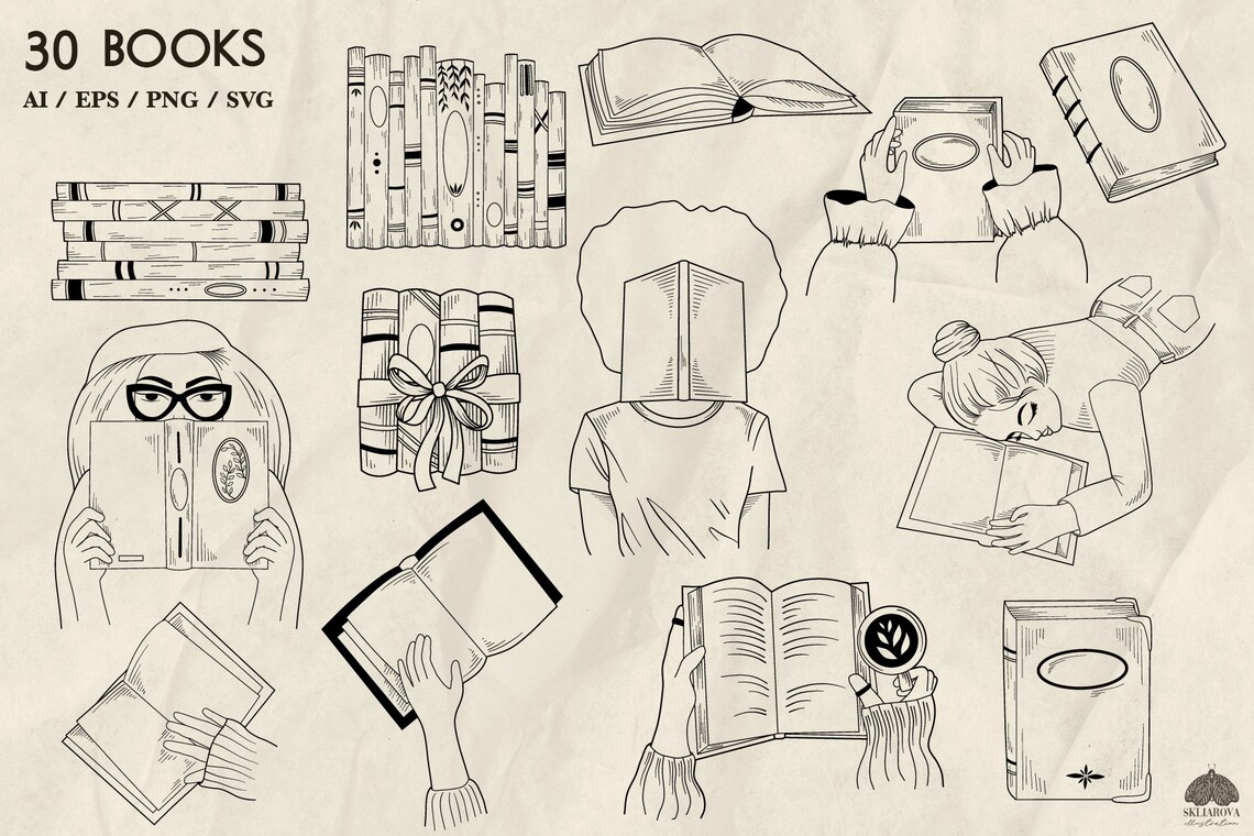 Book Svg Bundle Stack of Books Open Book Png Outline Books Line Drawing ...