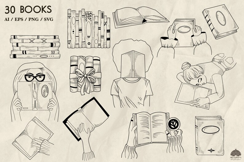 Book Svg Bundle Stack of Books Open Book Png Outline Books Line Drawing ...
