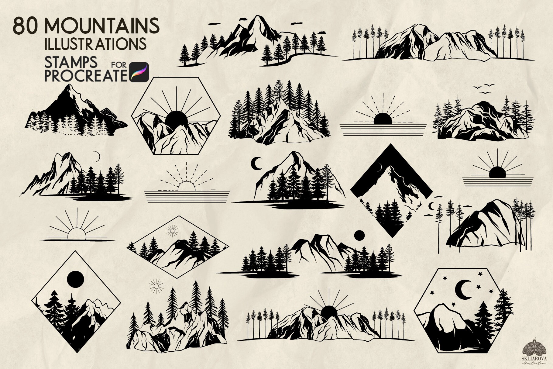 Nature Procreate Stamps: 80 Forest and Mountains Brushes (procreate ...