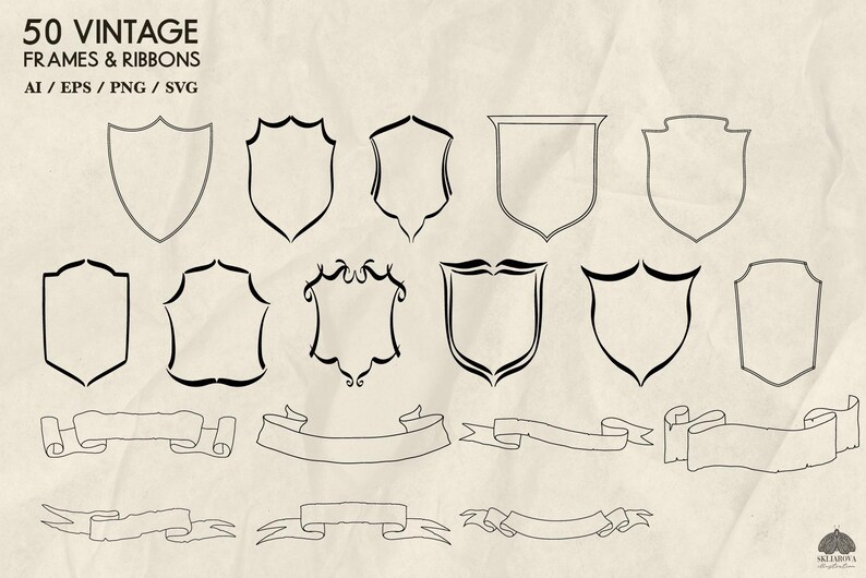 Vintage Crest Frames Svg Bundle Ribbon Svg Quirky Frame Curly Floral ...