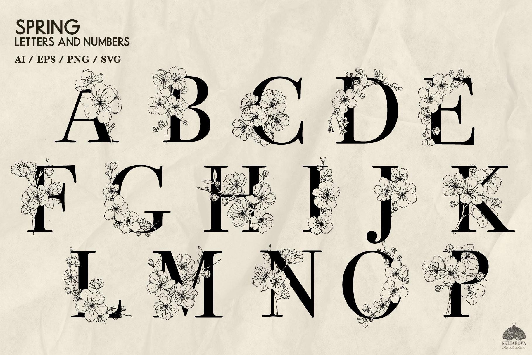 Spring Letters Svg Bundle Floral Alphabet SVG Cherry Blossom Svg ABC ...