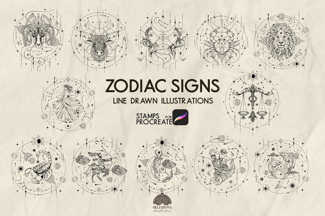 Zodiac Signs Procreate Stamp Brushes Astrology Stamps for Procreate ...