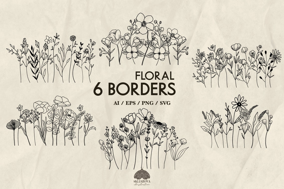 Floral Border Svg Bundle Wildflowers Svg Wildflower Border Svg Floral ...