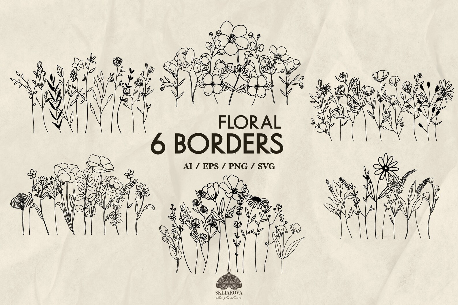Floral Border Svg Bundle Wildflowers Svg Wildflower Border Svg Floral ...