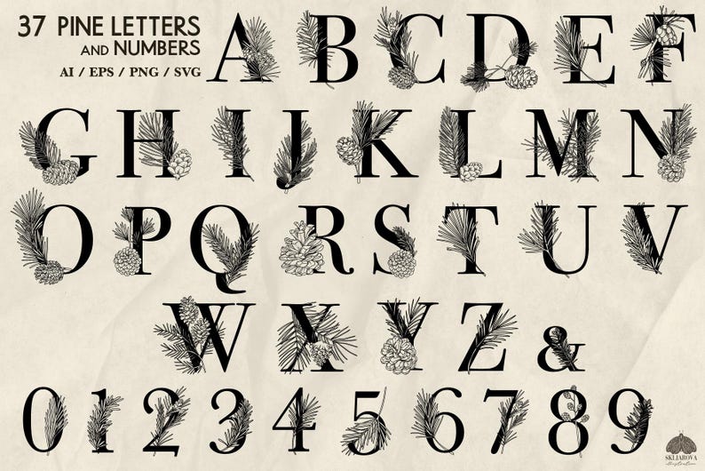 Alphabet Letters Svg Bundle Pine Alphabet Svg Letters and Numbers Svg ...