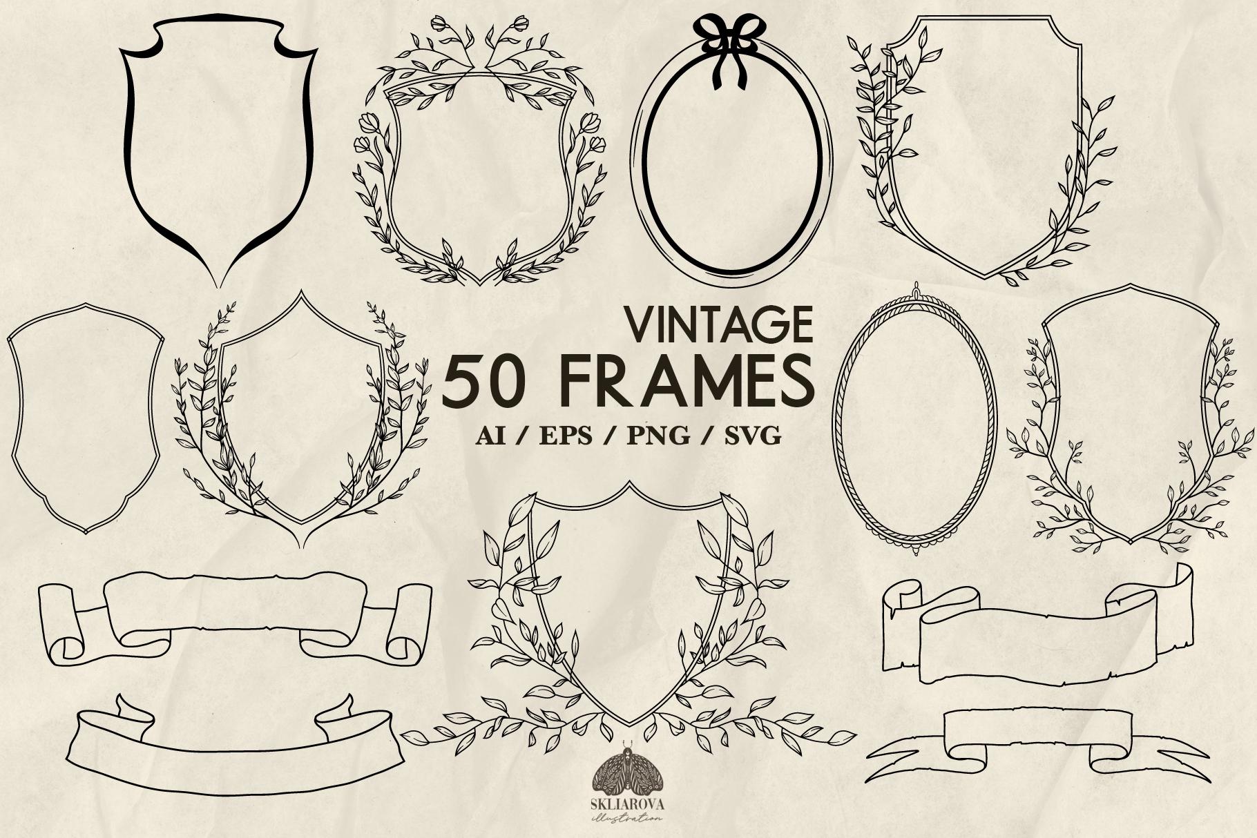 Vintage Crest Frames Svg Bundle Ribbon Svg Quirky Frame Curly Floral ...