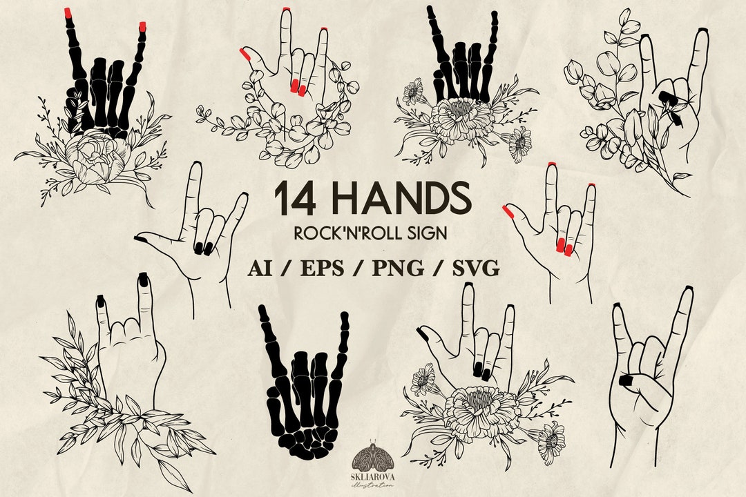 Rock N Roll Svg: 14 Heavy Metal Music Hand Sign Designs (+ PNG, EPS) - Etsy