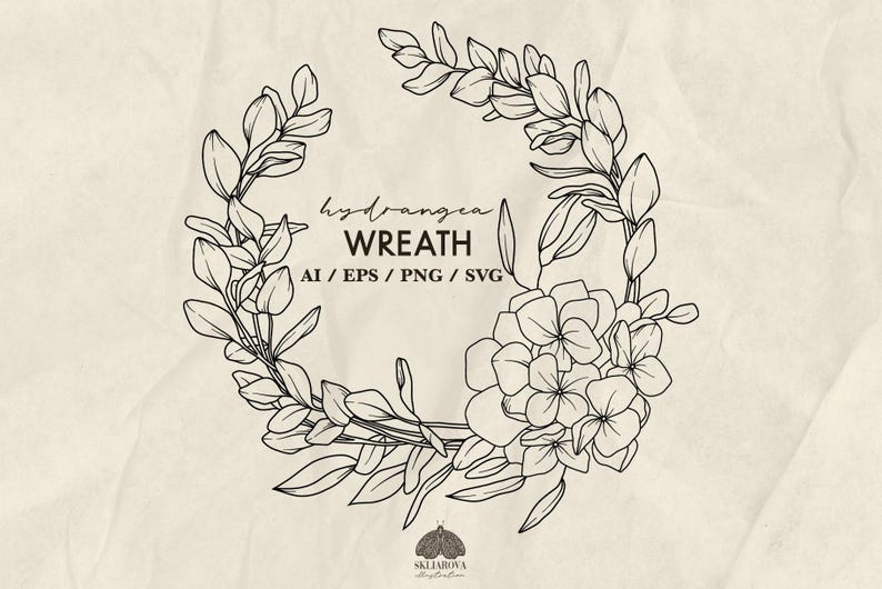 Hydrangea Svg Png Wreath Line Drawing Hydrangea Flower Frame Svg Floral ...