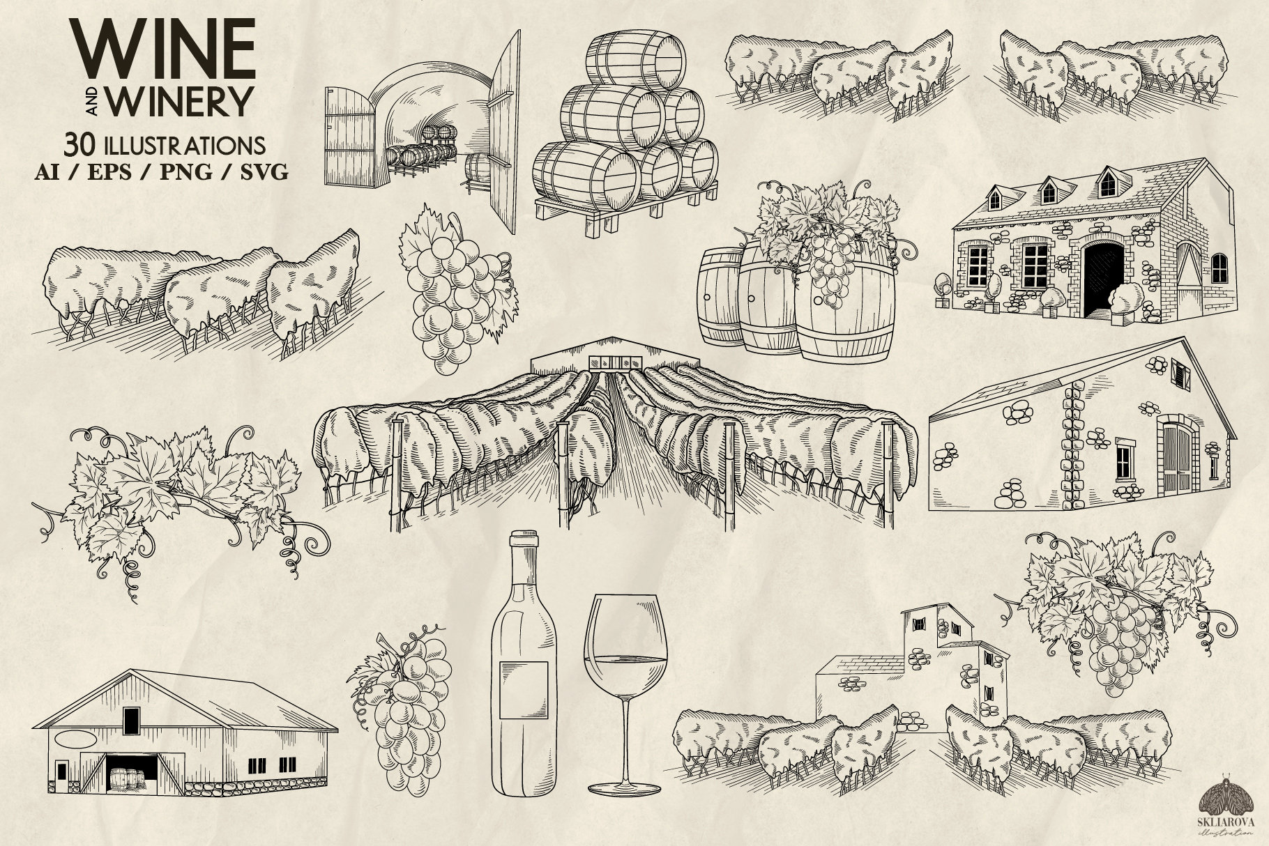 Wine Svg Bundle Vineyard Svg Winery Svg Grape Svg Wine Glass Svg ...