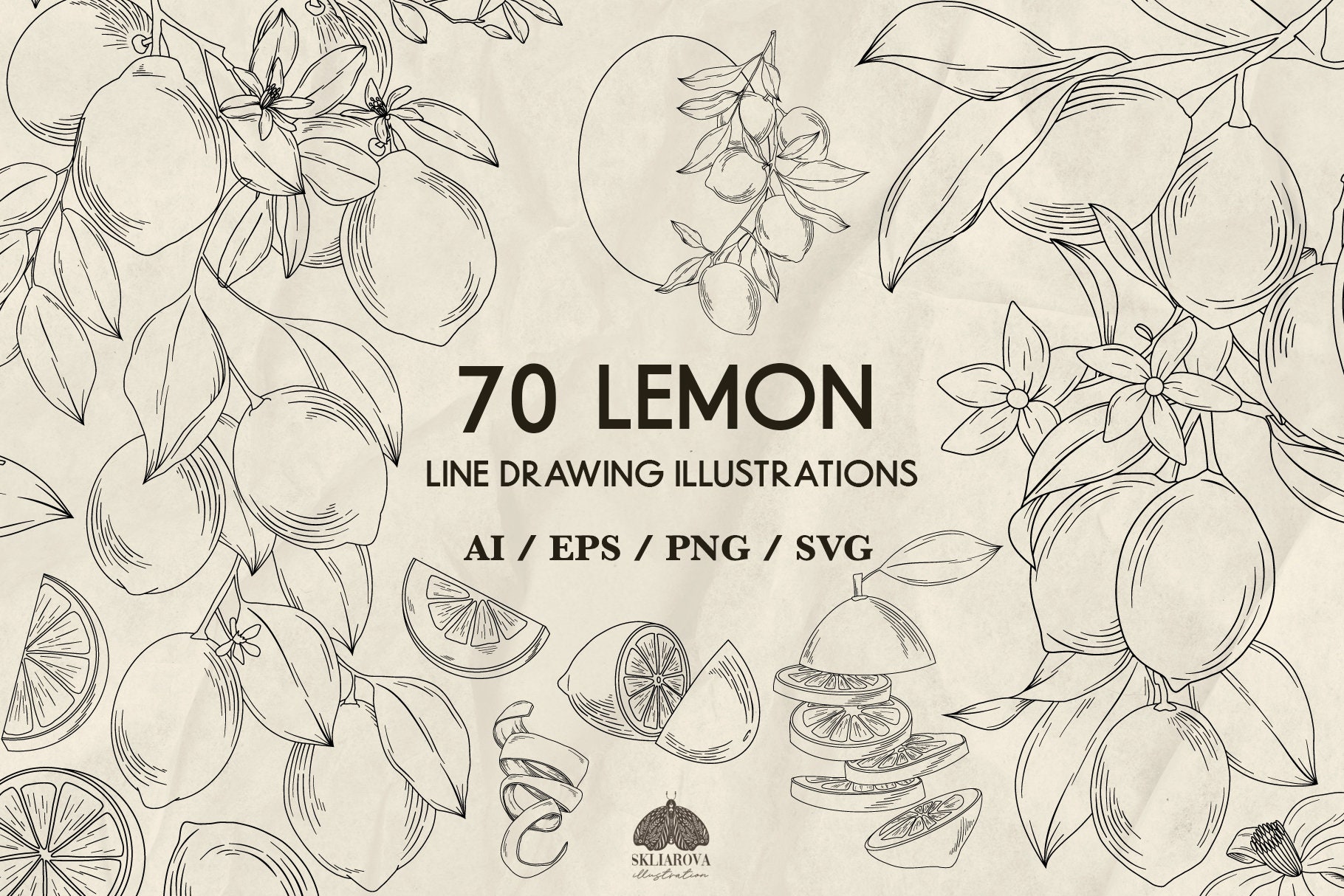 Lemon Svg Bundle Lemon Branches Svg Lemon Fruit Svg Lemon Line Drawing ...
