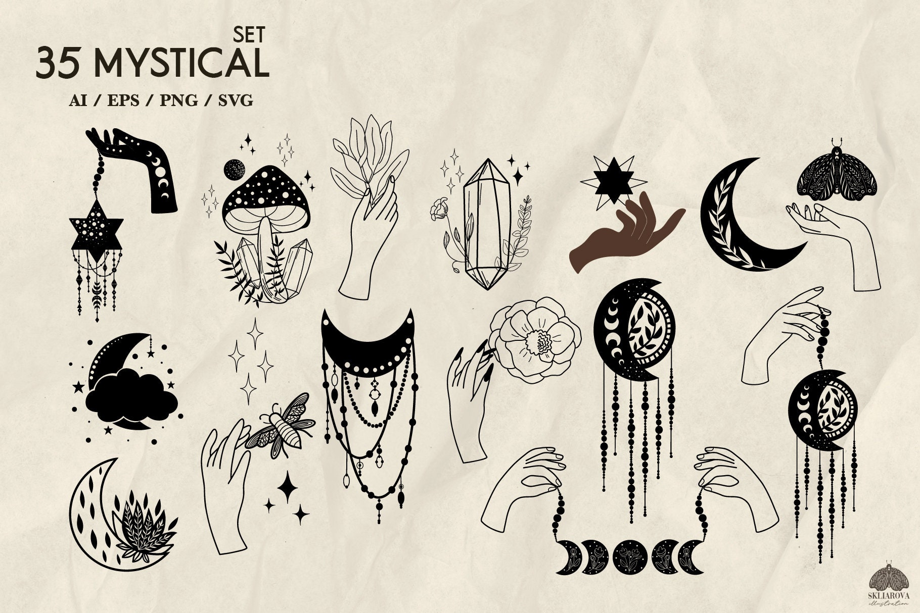 Mystical Svg Bundle Crystal Moon Svg Moon Phases Celestial Svg Witch ...