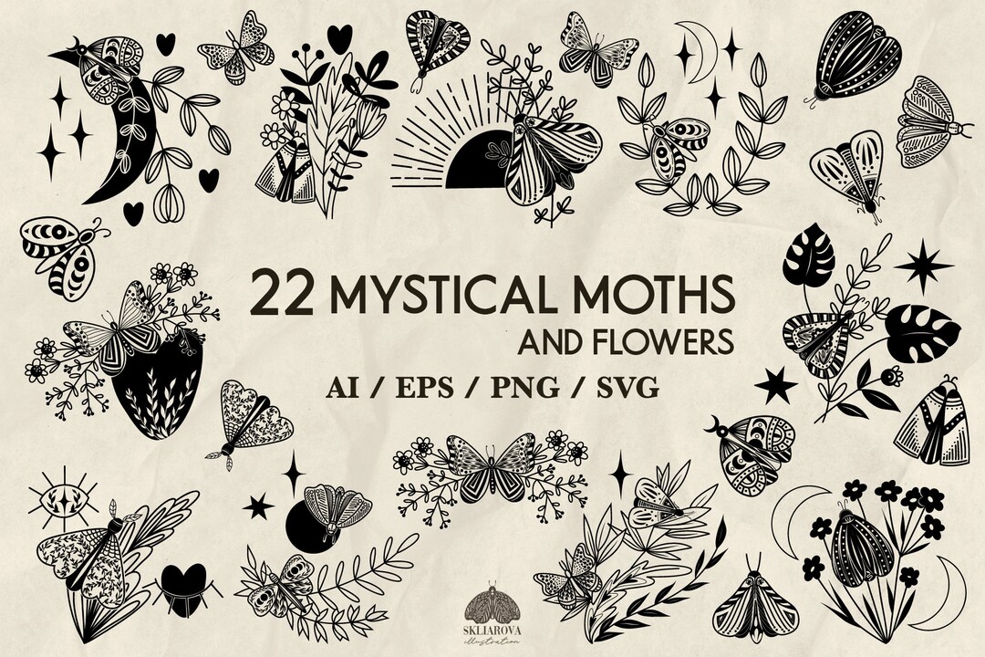 Moth SVG Bundle: 22 Celestial and Moon Gothic Tattoo Designs (+ Png ...