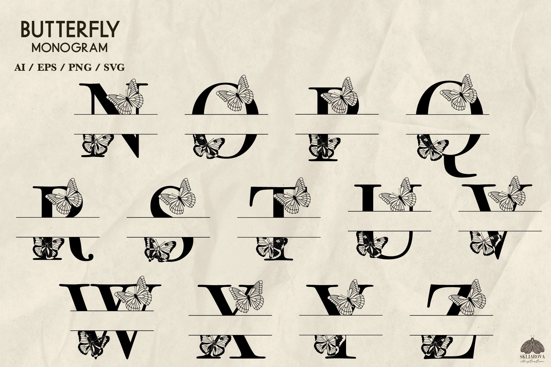Butterfly Monogram SVG Bundle Split Letters Name Clipart Butterflies ...