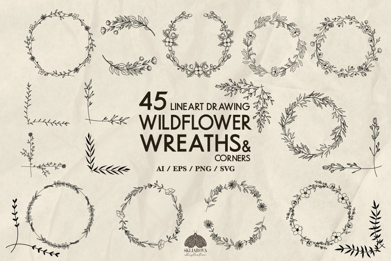 45 Wildflower Wreaths and Corner Borders Svg Bundle Floral Frame Line ...