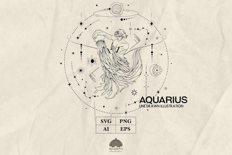 Aquarius Zodiac Sign SVG: Vector Astrology Line Art Graphic (+ PNG, EPS ...