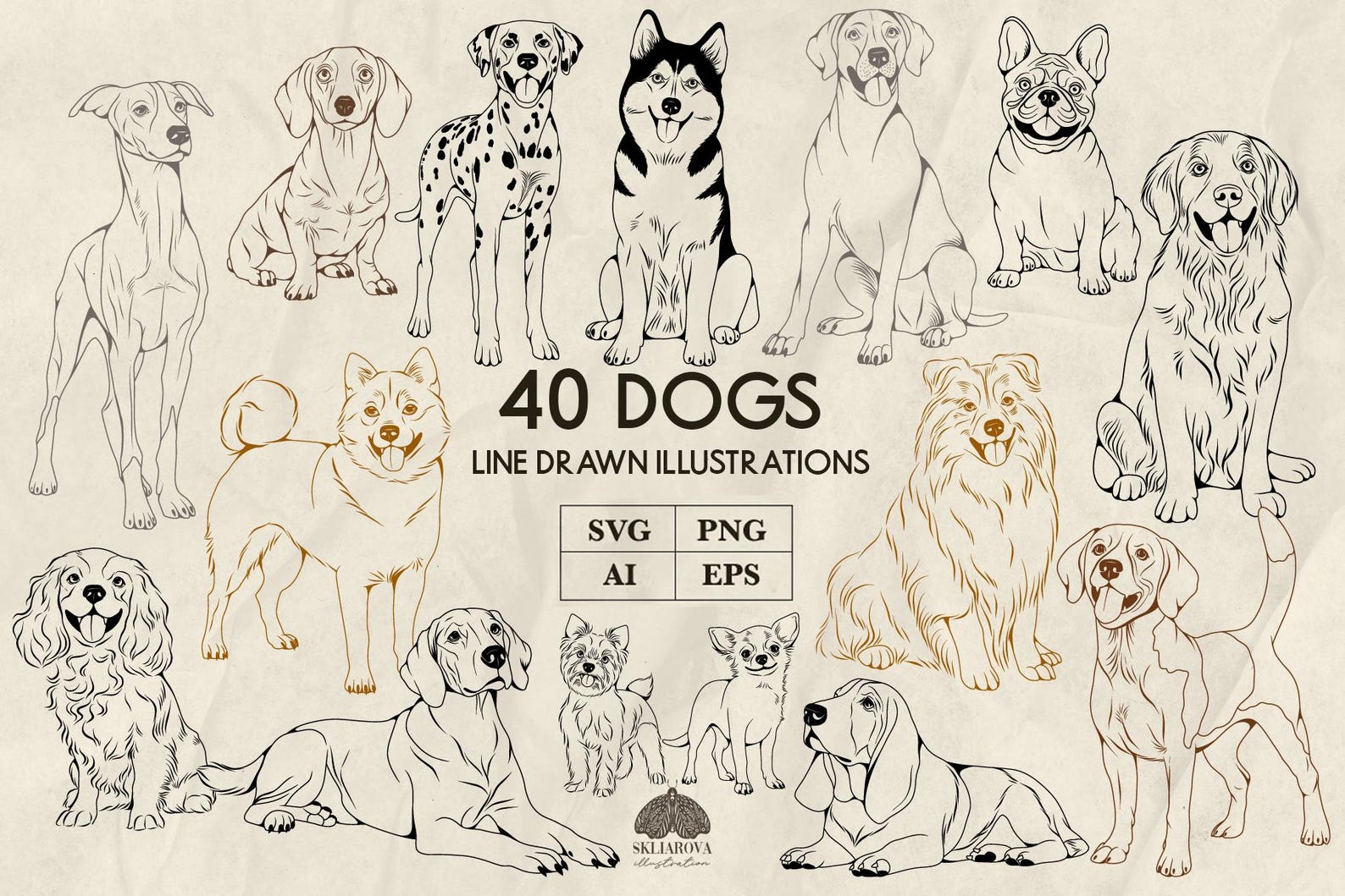 Dogs SVG Bundle: 40 Pet Animal Line Art Illustrations ( + PNG, EPS) - Etsy