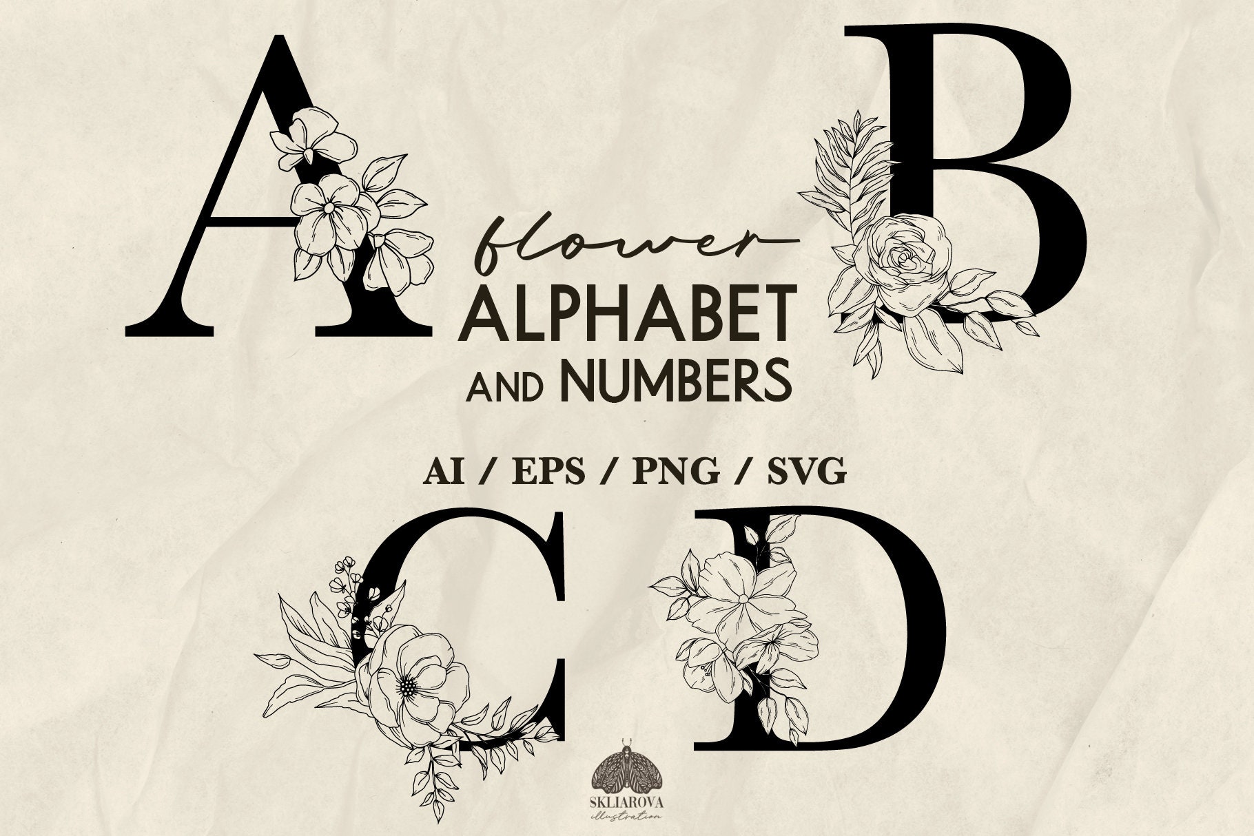 Floral Alphabet SVG Bundle: Botanical Vector Letters and Numbers With ...