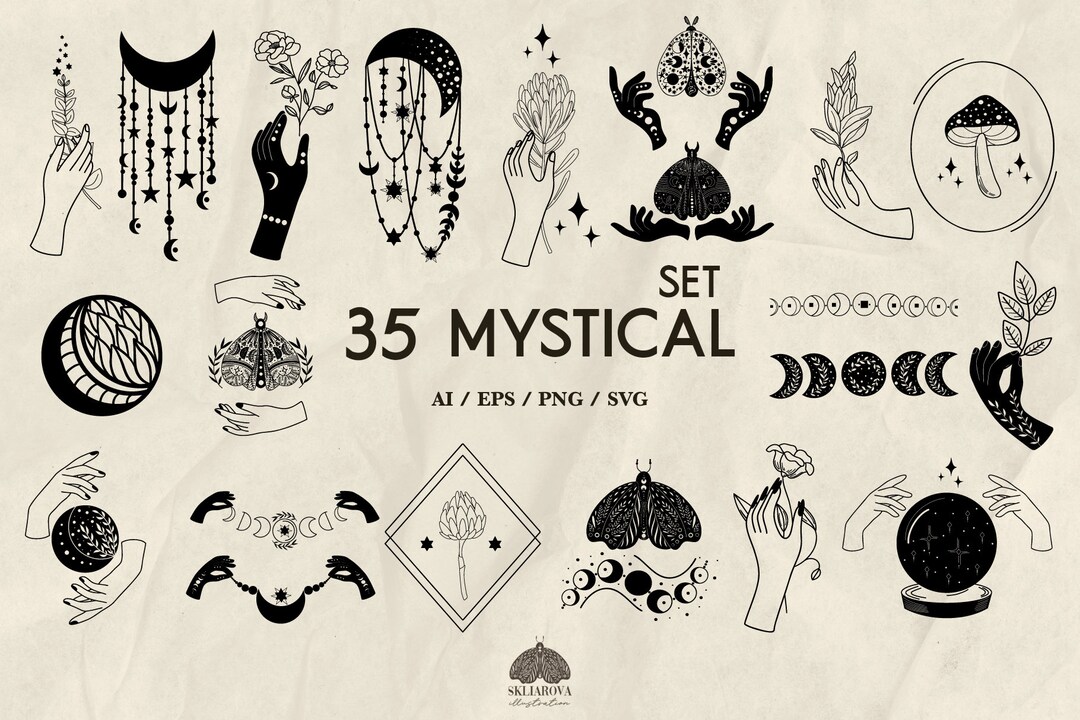 Mystical Svg Bundle Crystal Moon Svg Moon Phases Svg Celestial Svg ...