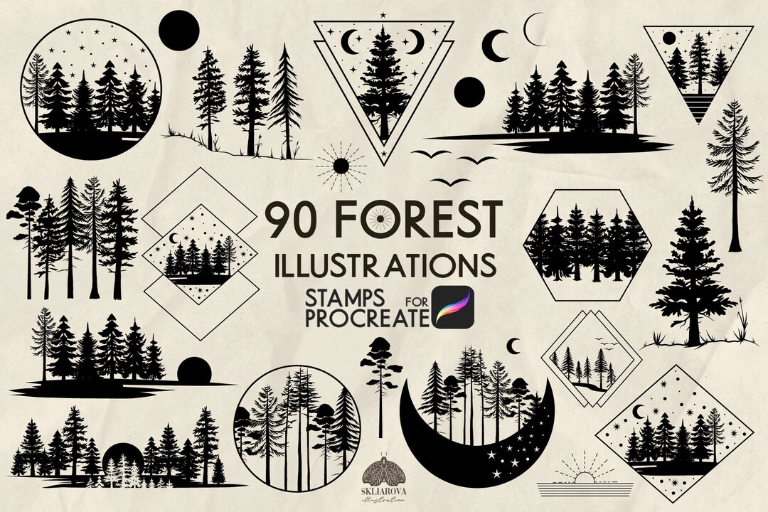 Forest Stamps for Procreate: 90 Nature, Trees and Landscape Brushes ...