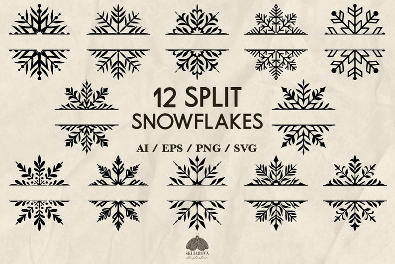 Snowflake Split Frame SVG: 12 Winter Christmas Designs (+ Png, Eps, Ai ...