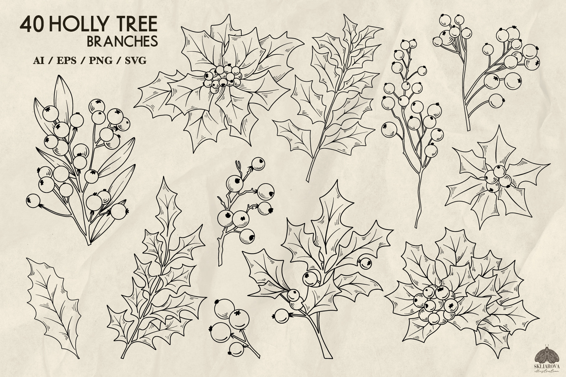 Holly Tree Svg Bundle Christmas Floral Svg Winter Branches Svg Holly ...