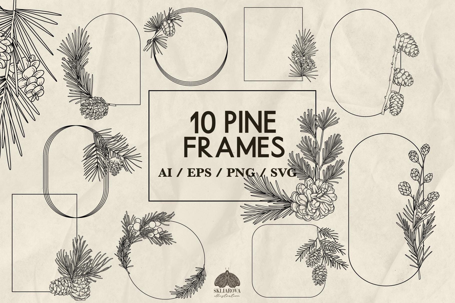 Pine Frames Svg Aesthetic Border Svg Fir Geometric Frame Svg Pinecone ...