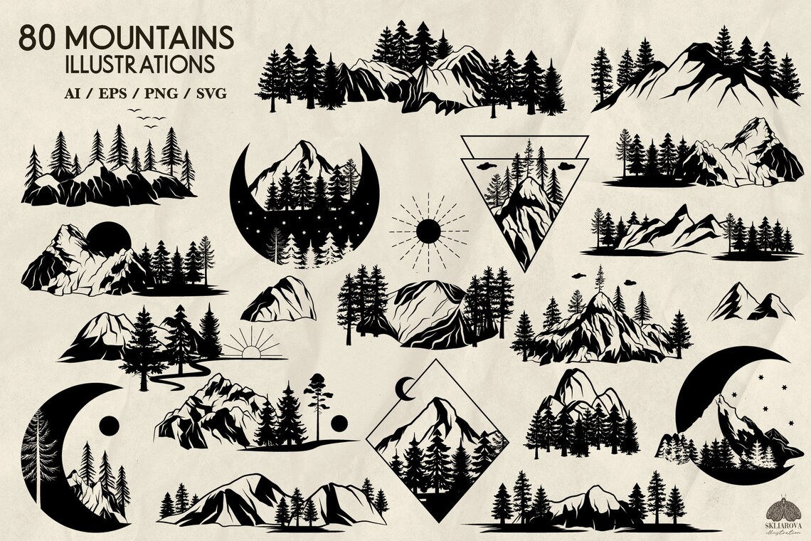Mountains SVG Bundle Nature Files for Cricut Geometric Mountain ...