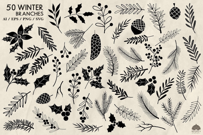 Winter Branches Svg Bundle Christmas Plants Svg Winter Botanical ...