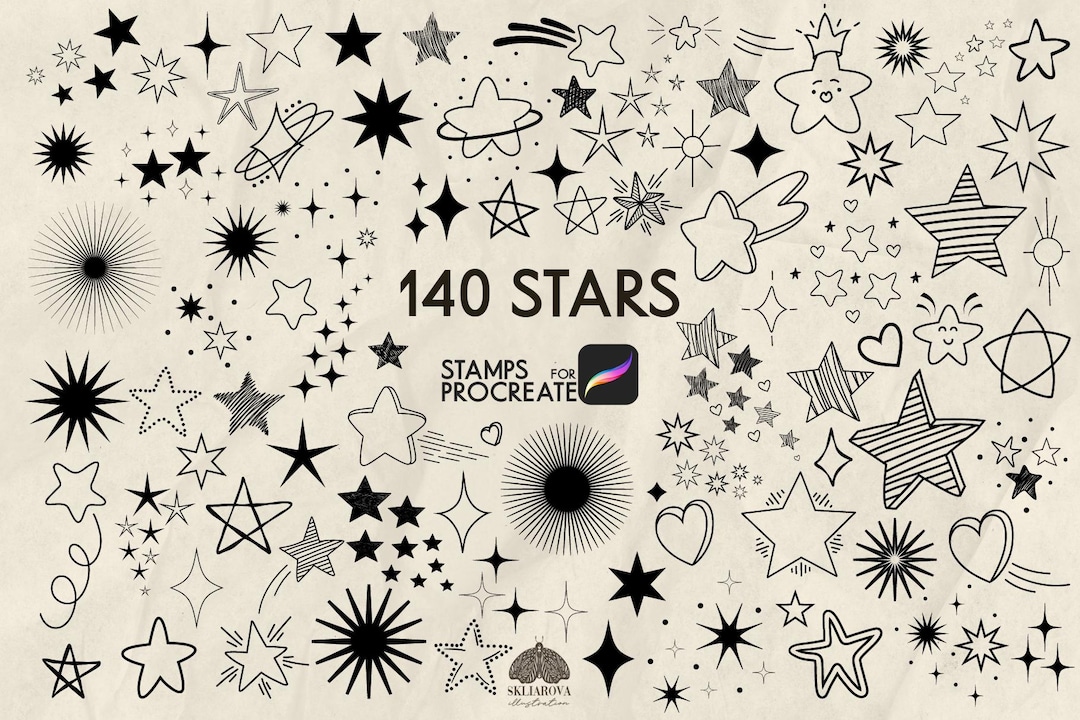 Stars Procreate Stamps: 140 Celestial Hand Drawn Brushes (procreate ...