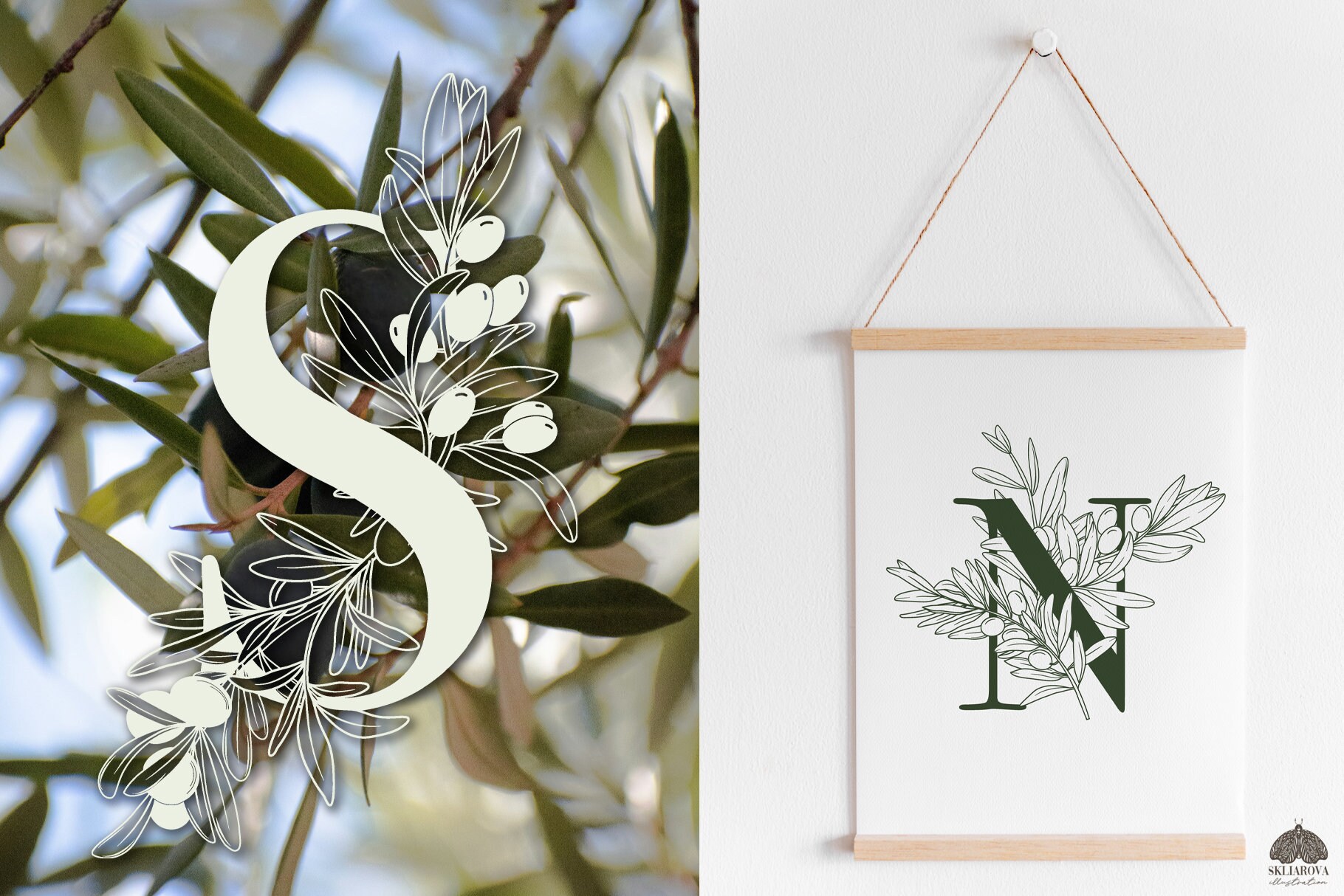 Floral Olive Alphabet SVG Bundle Botanical Olives Letters Numbers ...