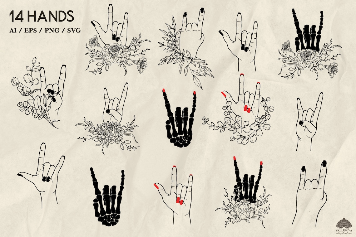 Rock N Roll Hand Sign Svg Heavy Metal Svg Rock on Music Svg Skeleton ...