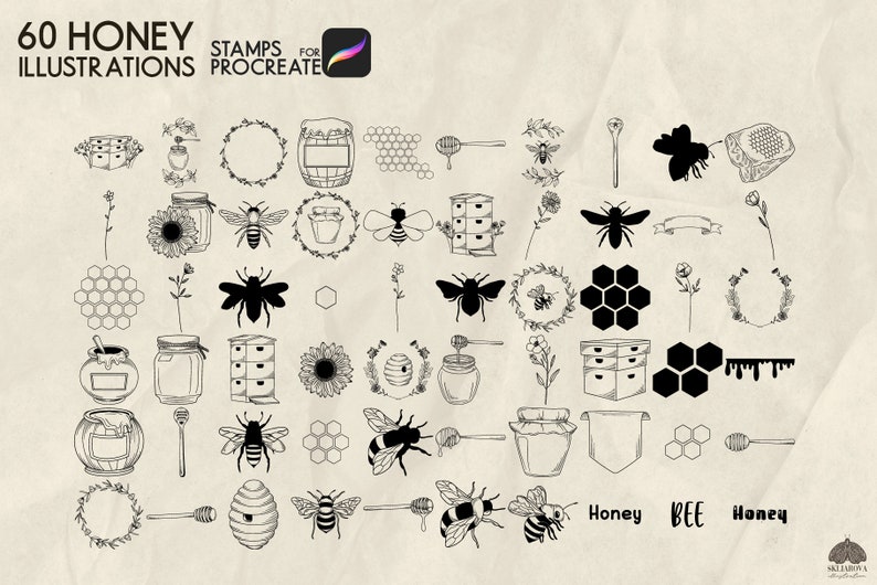 Honey Procreate Stamp Brushes Bee Stamp Procreate Brush Set Bee Hive ...