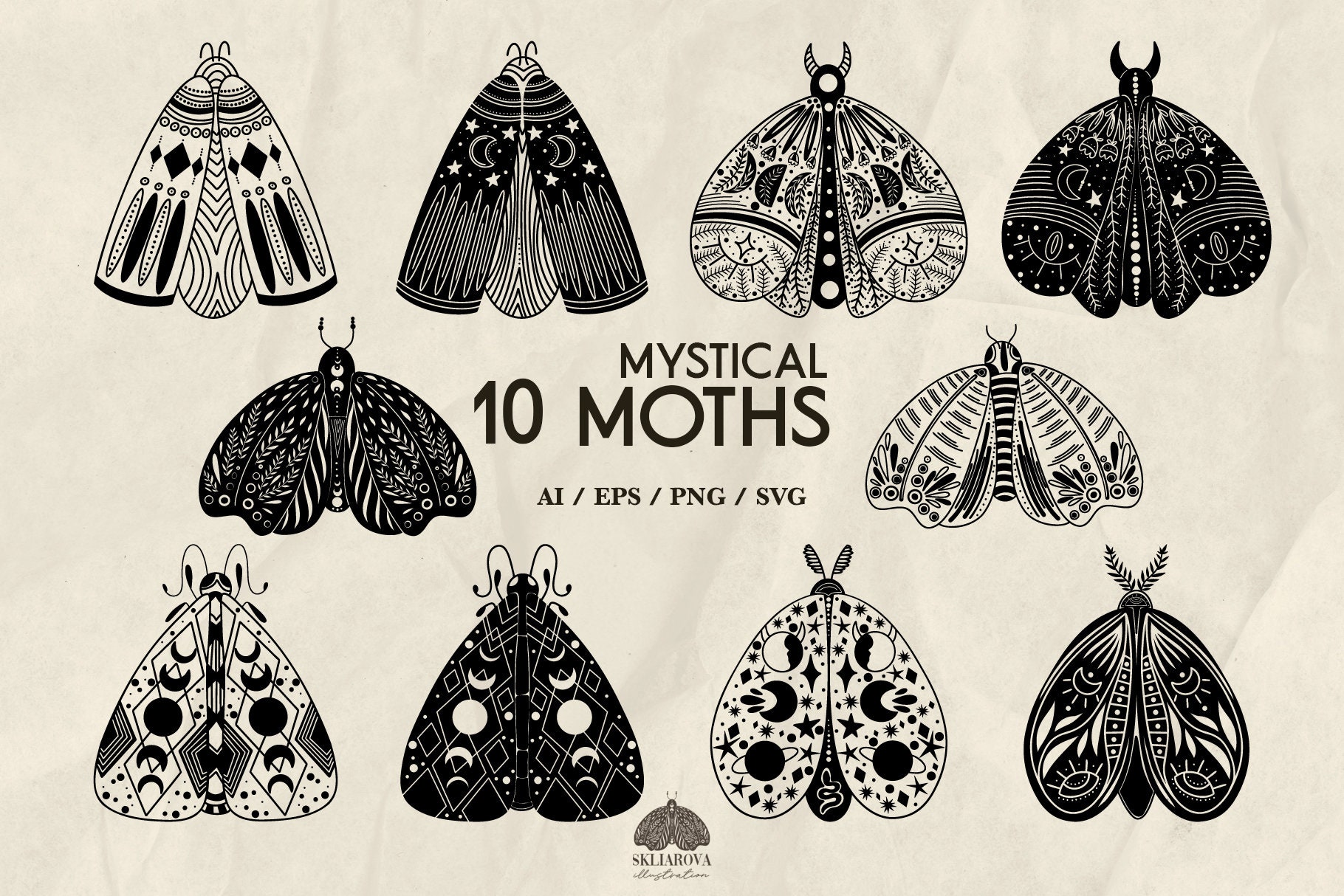 Moth Svg Bundle Line Art Celestial Moth Svg Moon Moth Svg Mystical ...