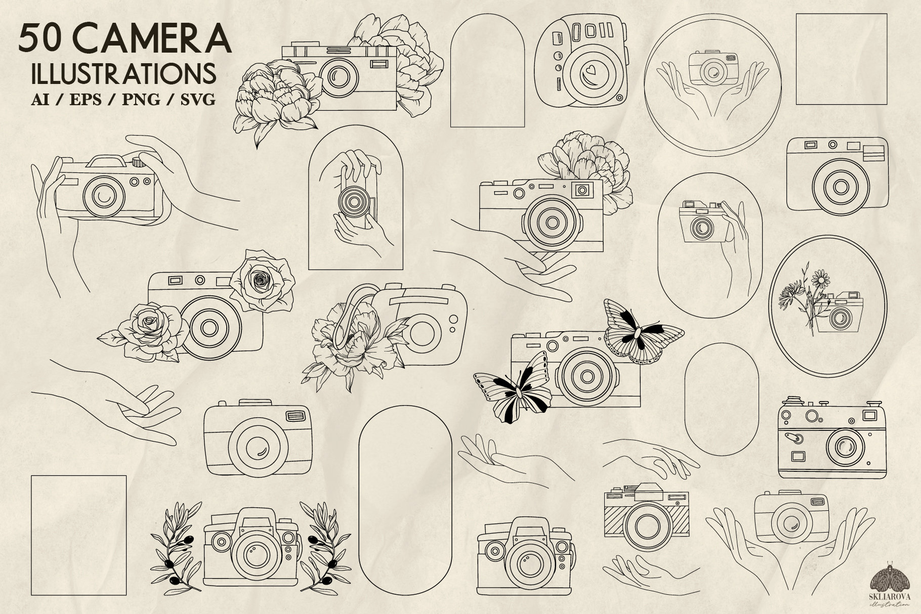 Camera Svg Bundle Line Drawing Art Photography Retro Camera Cut File ...