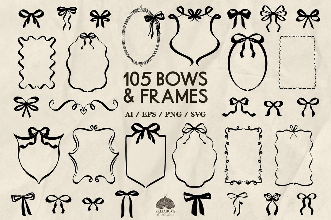 Bows and Frames Svg Bundle Quirky Frame Curly Borders Clipart Hand Drawn Wavy Frame Png Black ...