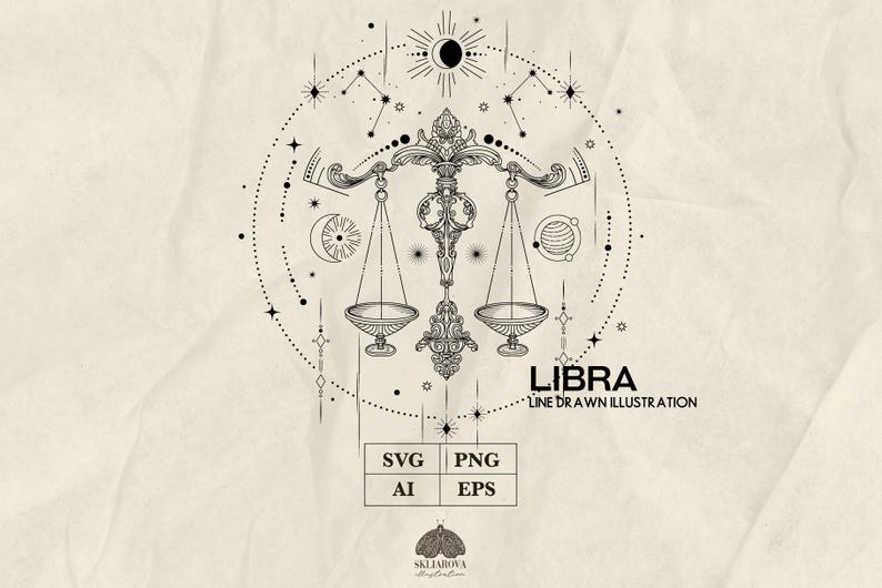 Libra Zodiac Sign SVG: Astrology Line Art Graphic (+ Png, Eps, Ai) - Etsy
