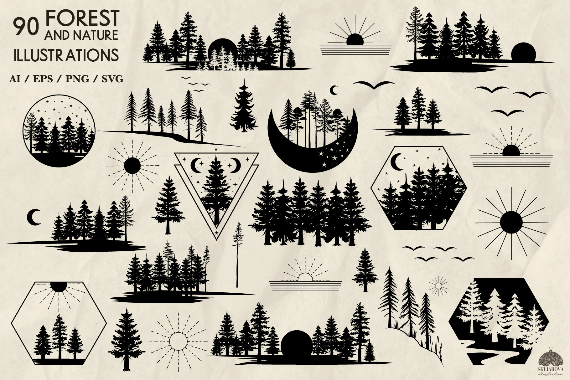 Forest SVG Bundle Nature Files for Cricut Geometric Forest Tree ...
