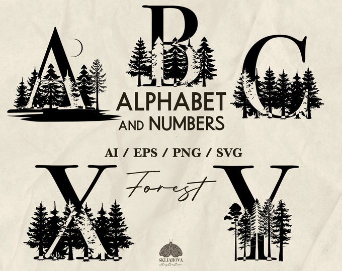 Forest Font Letters Svg, Forest Alphabet, Nature Letters, Pine Tree ...