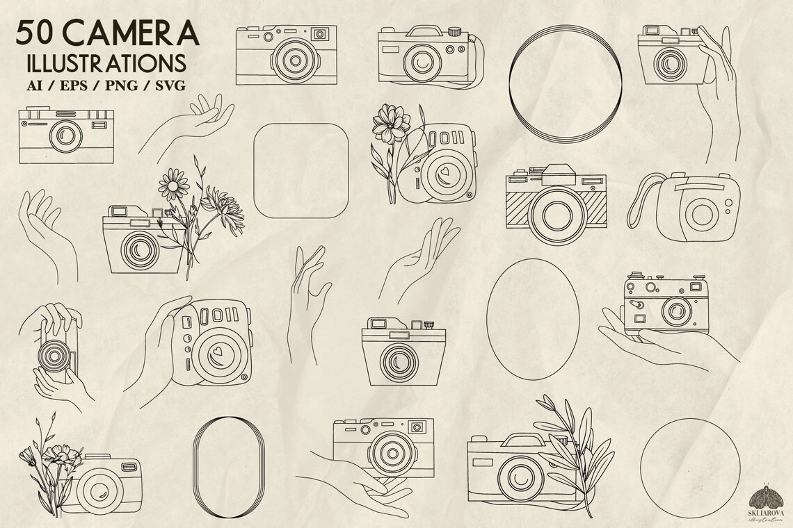 Camera Svg Bundle Line Drawing Art Photography Retro Camera Cut File ...