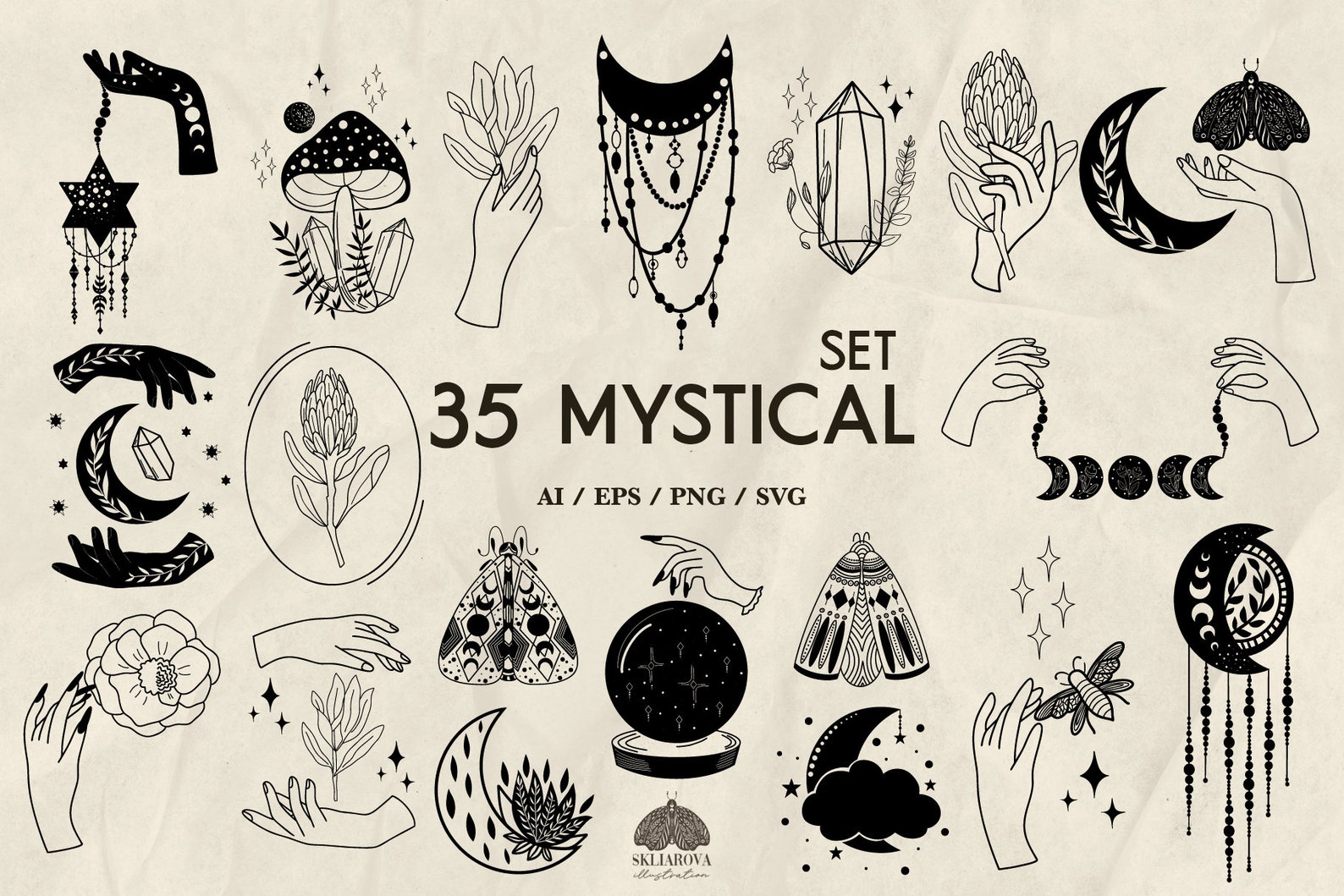 Mystical Svg Bundle Crystal Moon Svg Moon Phases Celestial Svg Witch ...