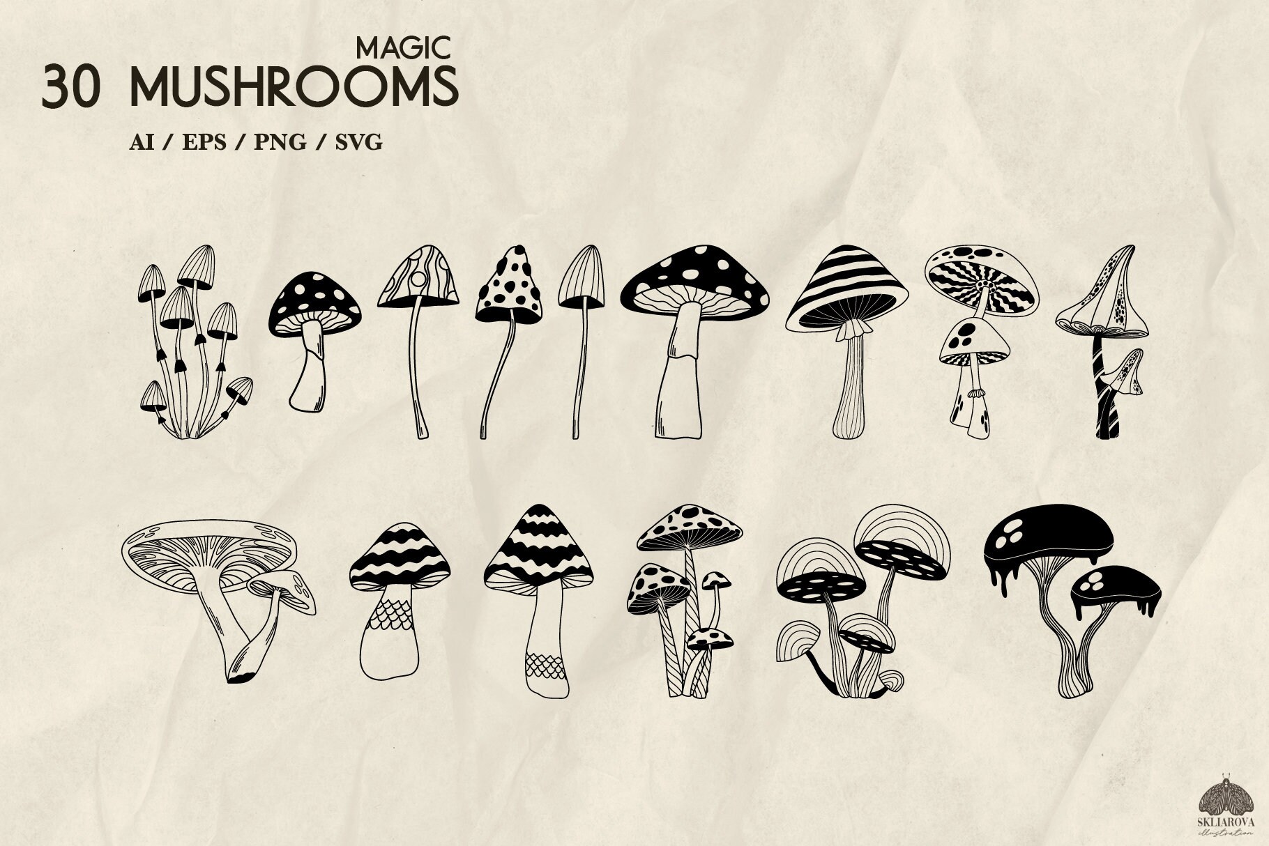 30 Magic Mushrooms Svg Bundle Mystical Svg Fantasy Mushrooms Vector ...