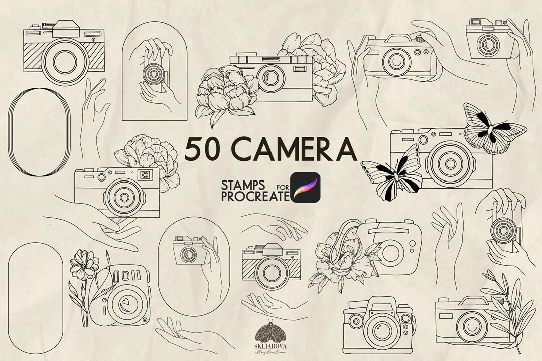 Camera Procreate Stamps: 50 Vintage Photography Brushes (procreate iPad ...