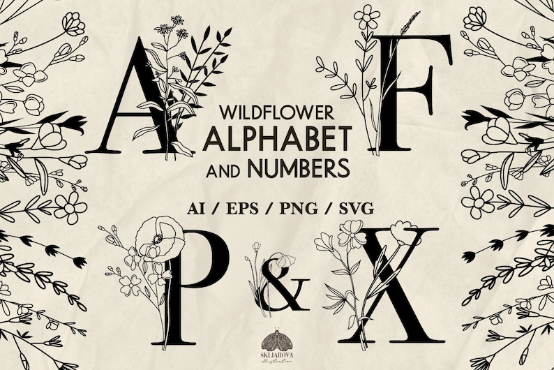 Wildflower Alphabet SVG Bundle: Floral Botanical Letters and Numbers ...