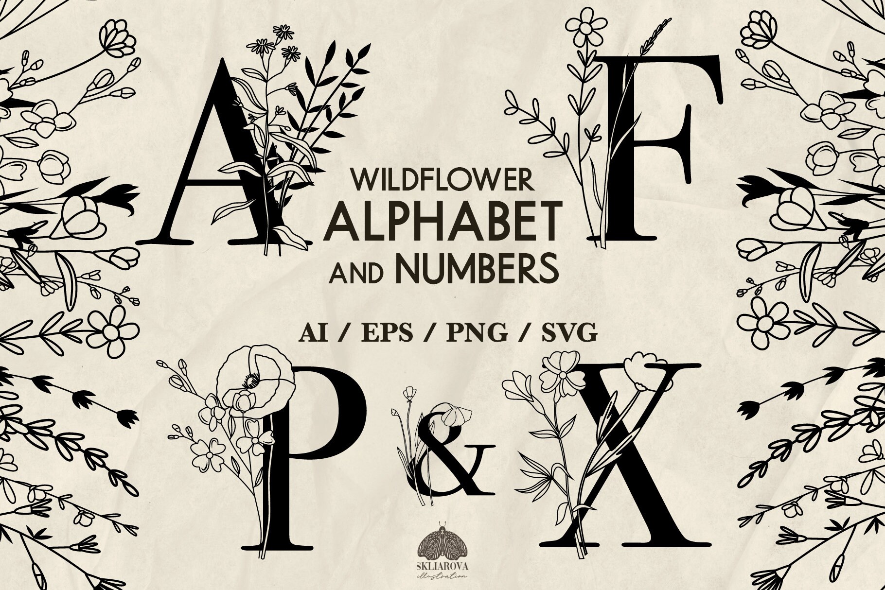 Wildflower Alphabet SVG Bundle: Floral Botanical Letters and Numbers ...