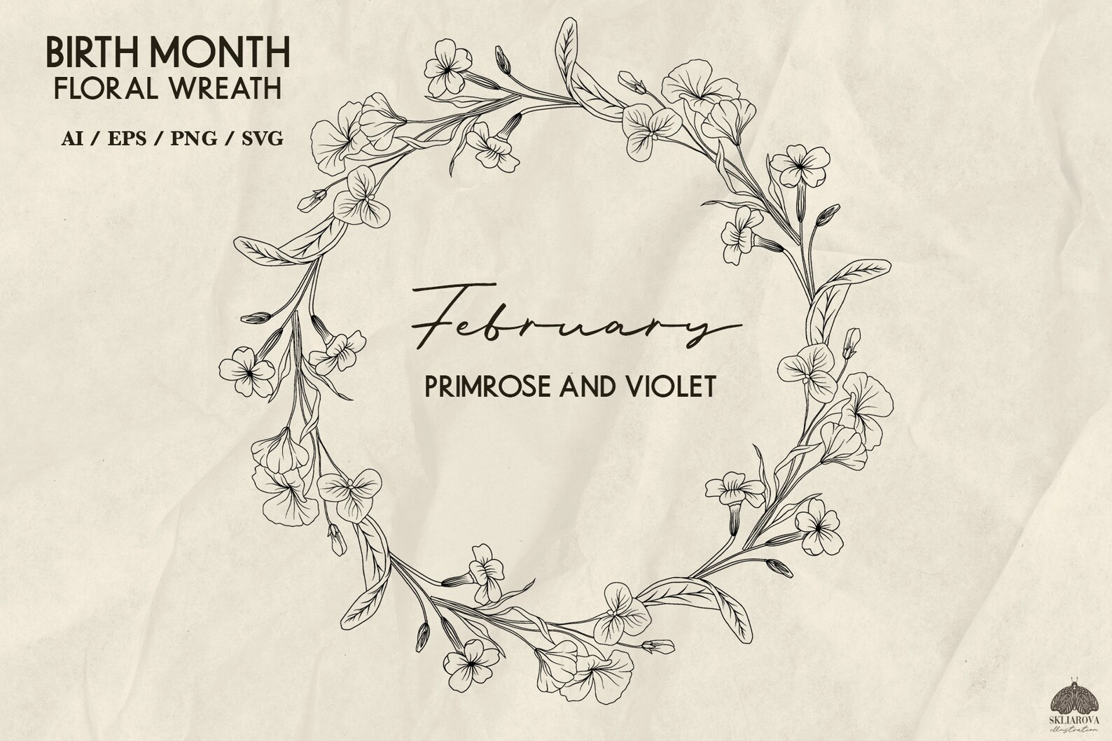 Birth Month Flower Wreath Svg February Birth Month Flower Frame Svg ...