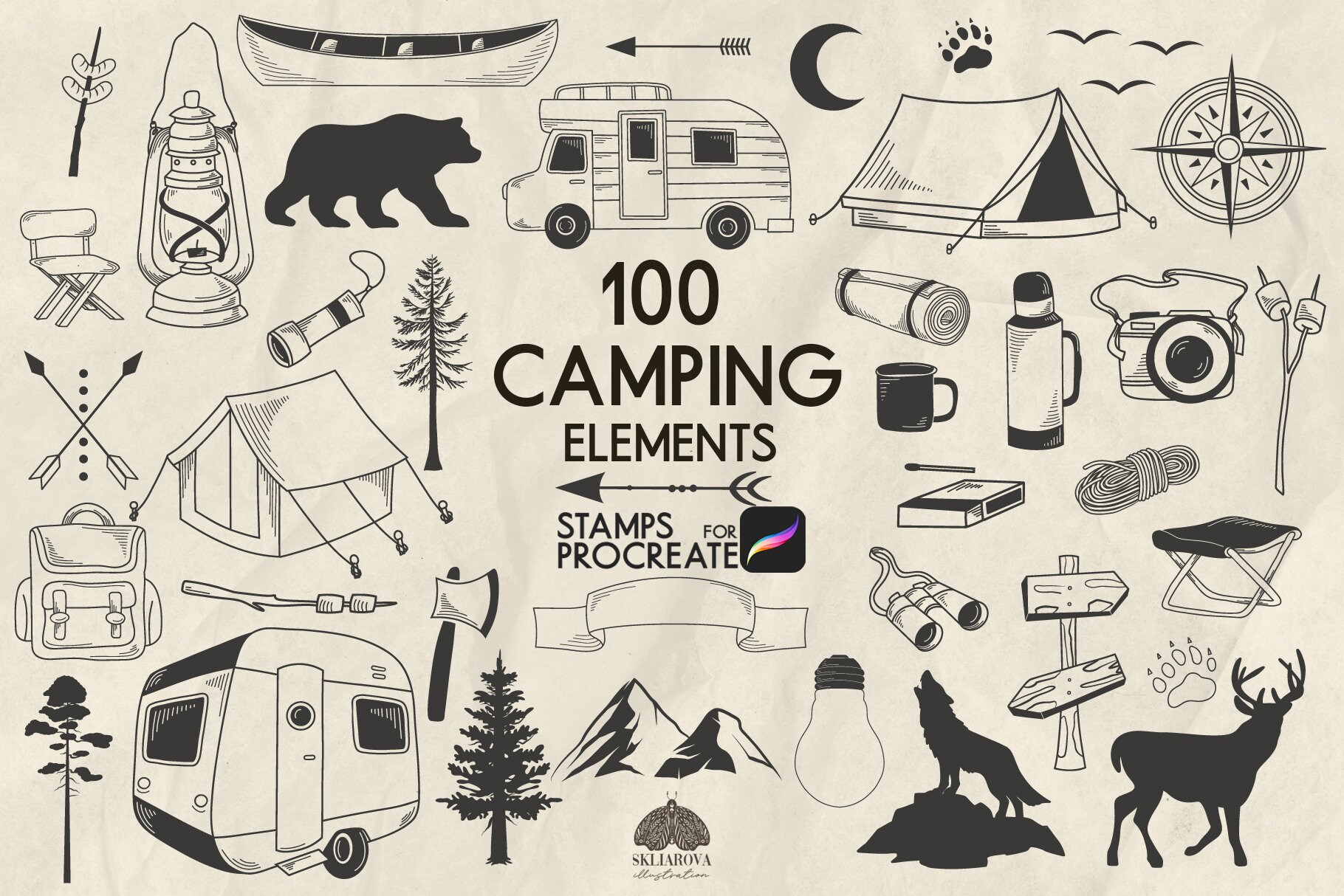 Camping Procreate Stamps Brushes Set Travel Procreate Brushes Tourism ...