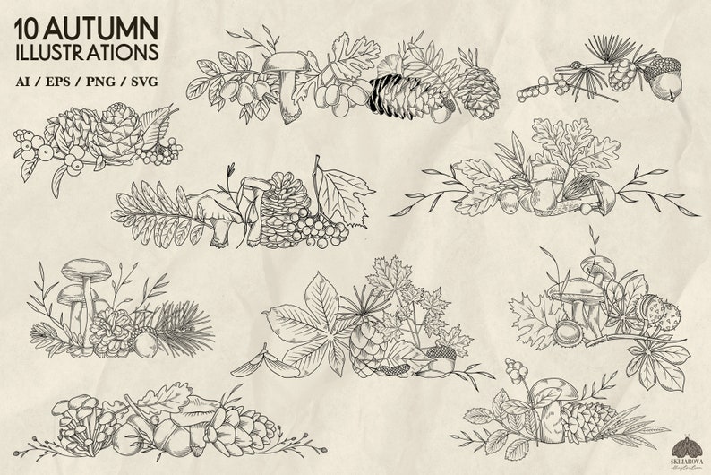Fall Svg Autumn Svg Botanical Line Art Svg Line Drawing Forest Botany ...