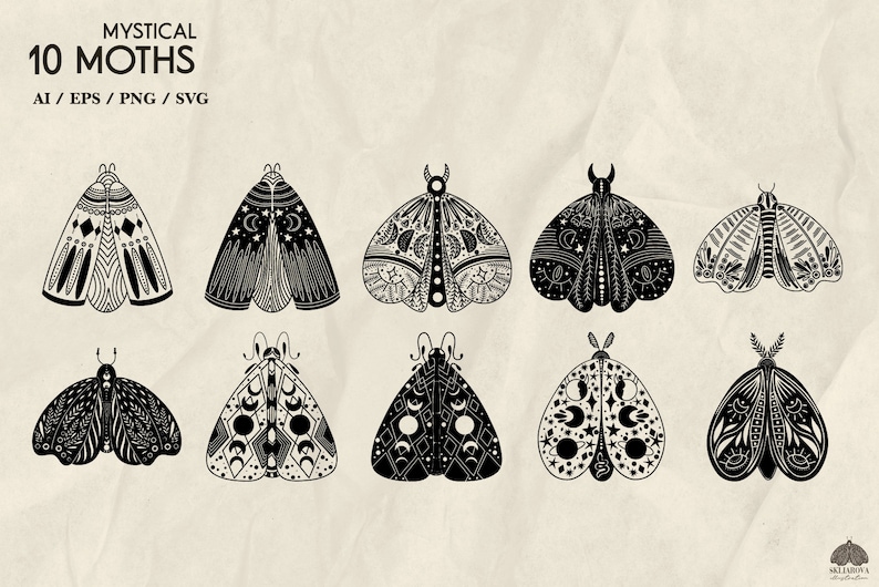 Moth Svg Bundle Line Art Celestial Moth Svg Moon Moth Svg Mystical ...