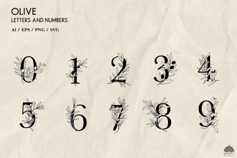 Floral Olive Alphabet SVG Bundle Botanical Olives Letters Numbers ...