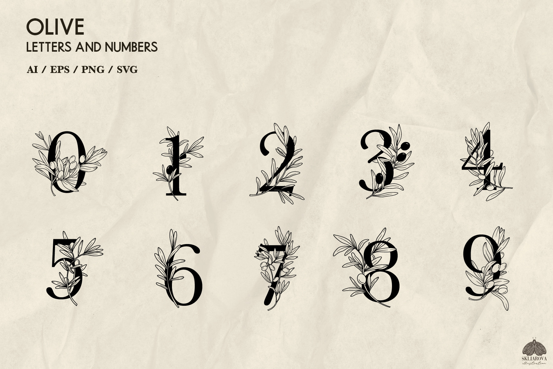 Floral Olive Alphabet SVG Bundle Botanical Olives Letters Numbers ...